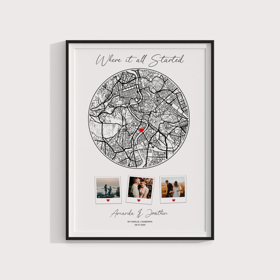 Anniversary Gift Love Map Where It All Began Where We Met Romantic Gift ...