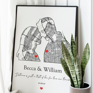 Custom Couple Map Art Print, Love Journey From Engagement to Marriage ...