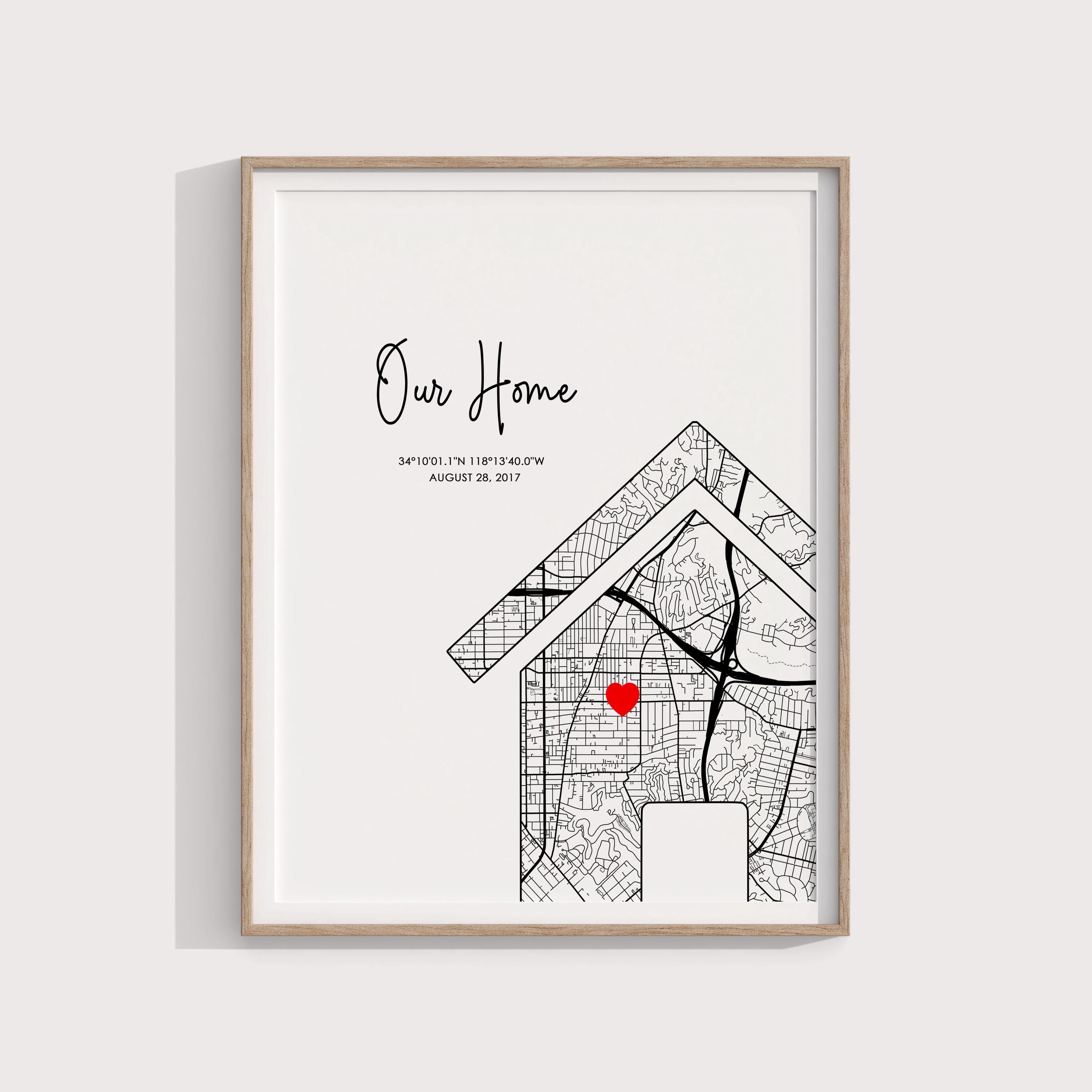 New Home Map Art, Realtor Gift Map, Custom Family Map, Housewarming ...