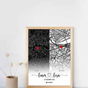 Custom Love Map Print: Two Locations, Personalized Couple Gift - Etsy