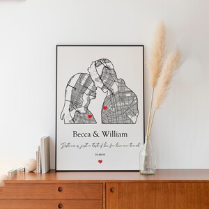 Custom Couple Map Art Print, Love Journey From Engagement to Marriage ...