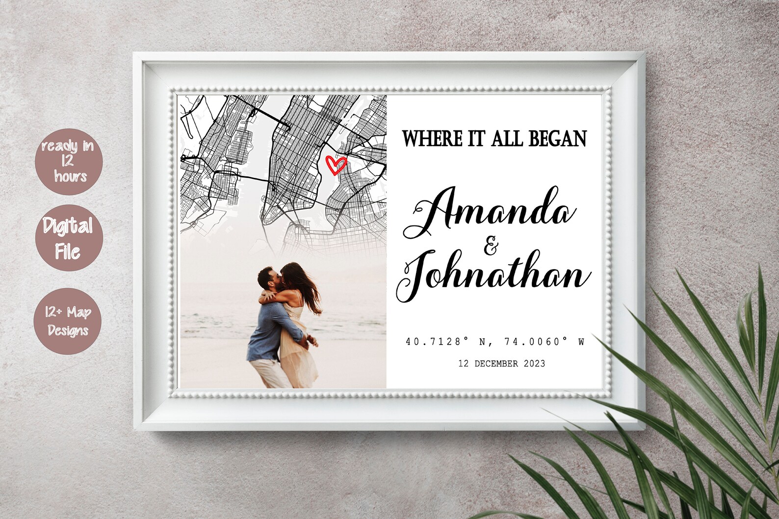 Engagement Map Art, Where We Got Engaged, Custom Proposal Map, Couple ...