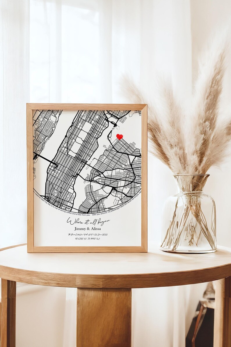 Our First Date Gift - Where It All Began Couples Map Gift for Her ...