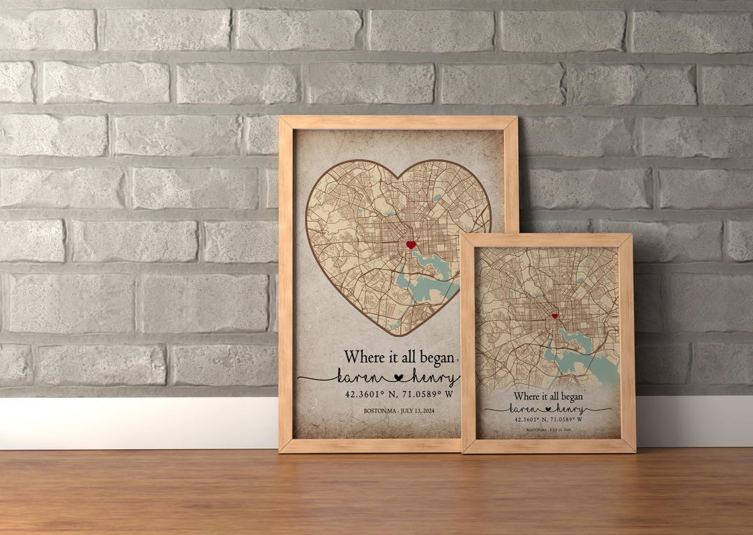 Where We Met Map Where It All Began Couple Map Gift for Her Gift for ...