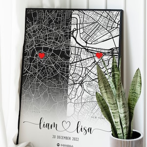 Custom Love Map Print: Two Locations, Personalized Couple Gift - Etsy