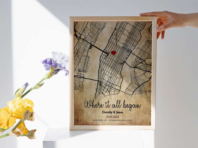 Where We Met Map Where It All Began Couple Map Gift for Her Gift for ...