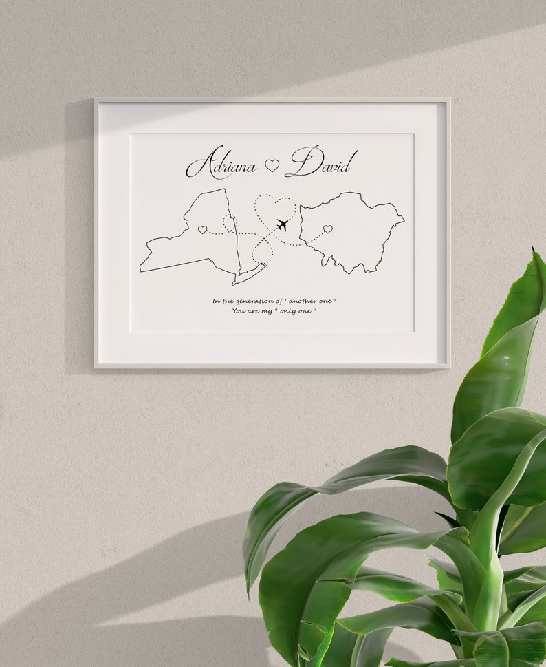 International Love Map Art Long Distance Relationship Gift - Etsy