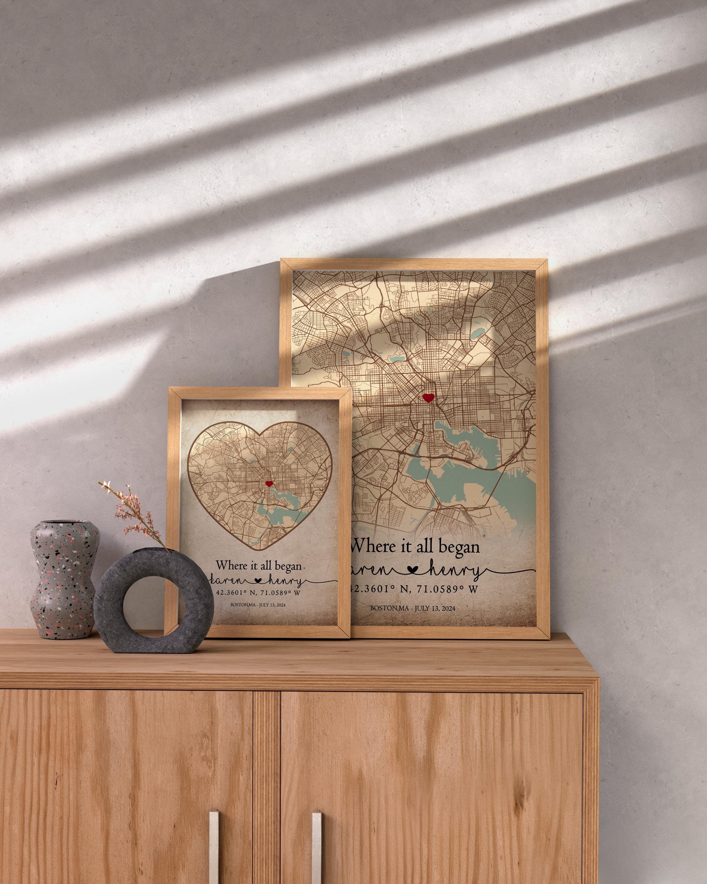 Where We Met Map Where It All Began Couple Map Gift for Her Gift for ...