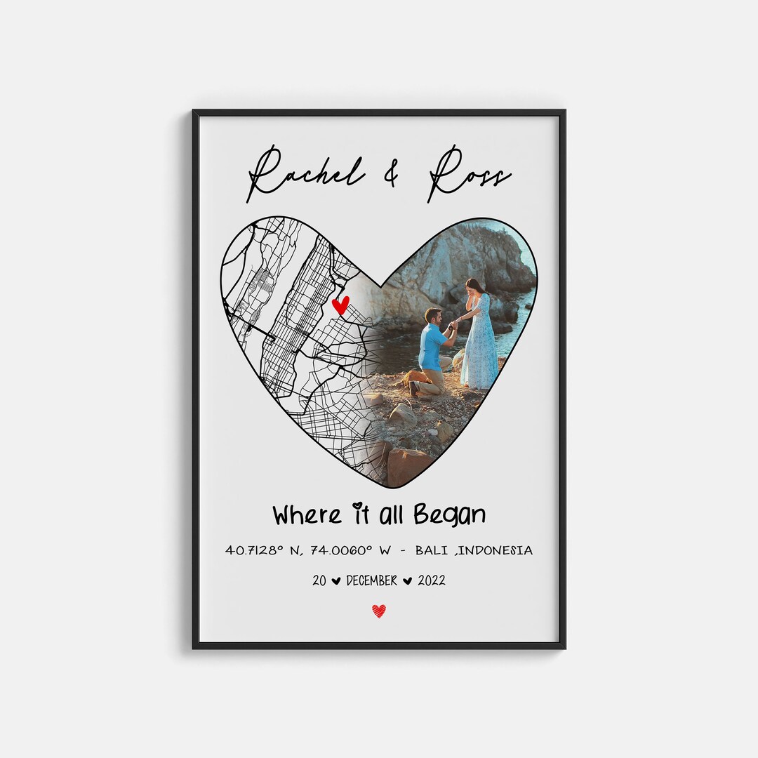 Custom Map of Love Journey, Where It All Began and Engaged & Married ...