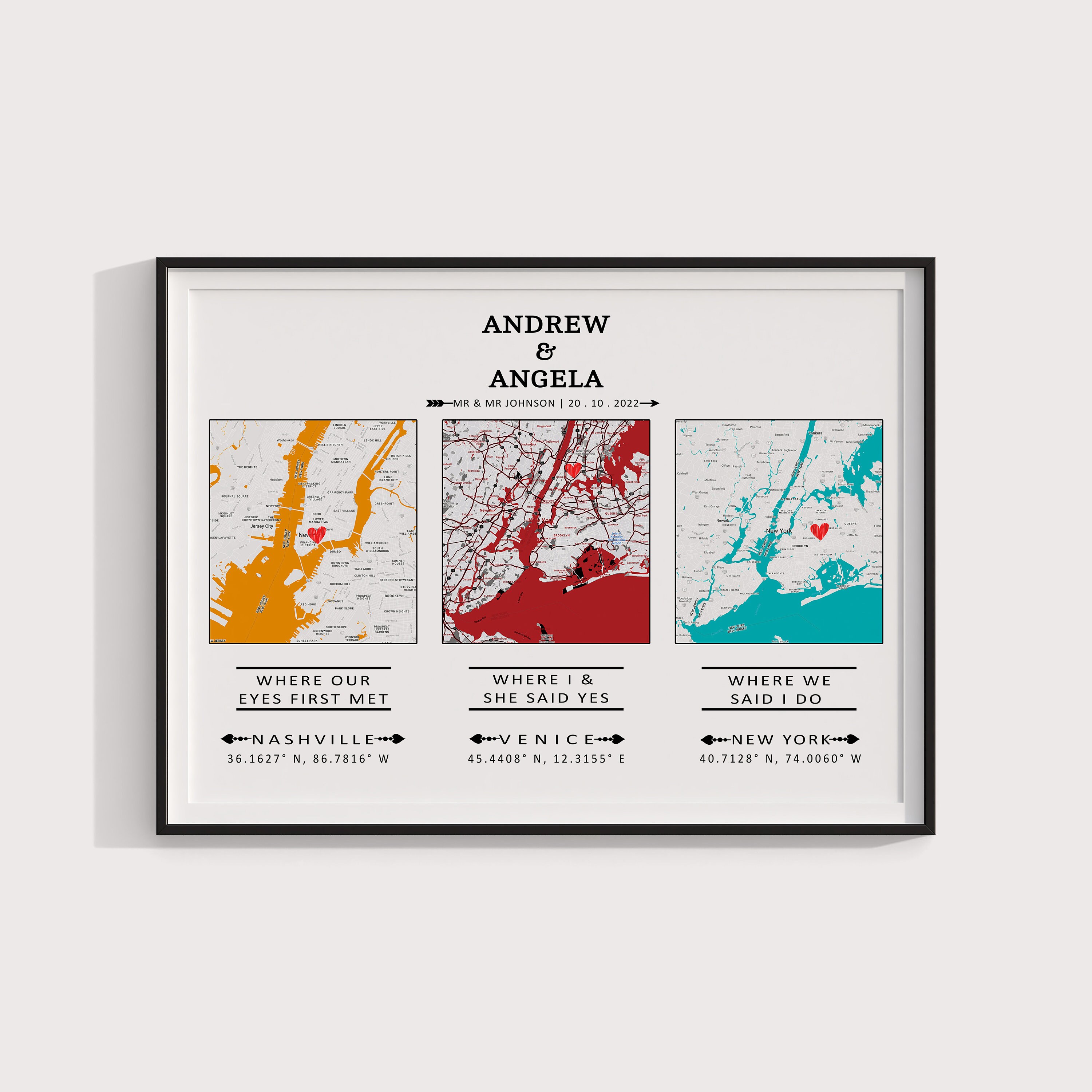 Our Story so Far Custom Map Print of Milestone Locations Black and ...