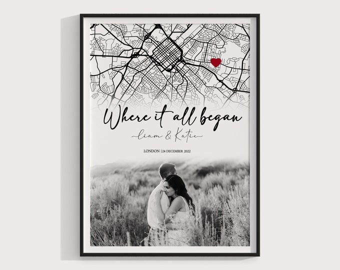 Valentine's Day Gift Map, Where It All Began, Custom Map Gift Valentine ...
