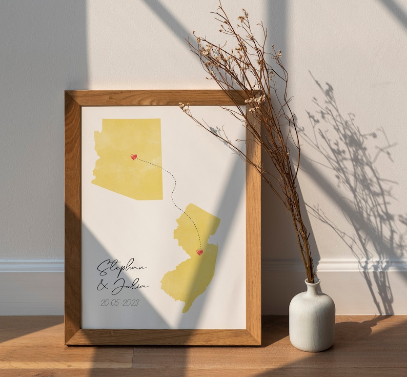 Love Map, Custom Two Location Linked Love Map, Map With States and ...