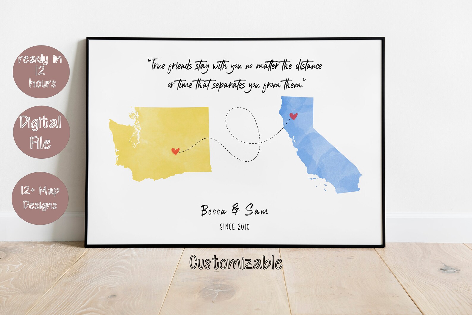 International Love Map Art, Long Distance Relationship Gift for ...