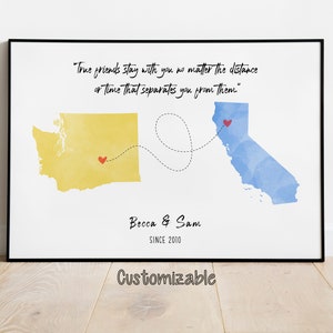 International Love Map Art, Long Distance Relationship Gift for ...