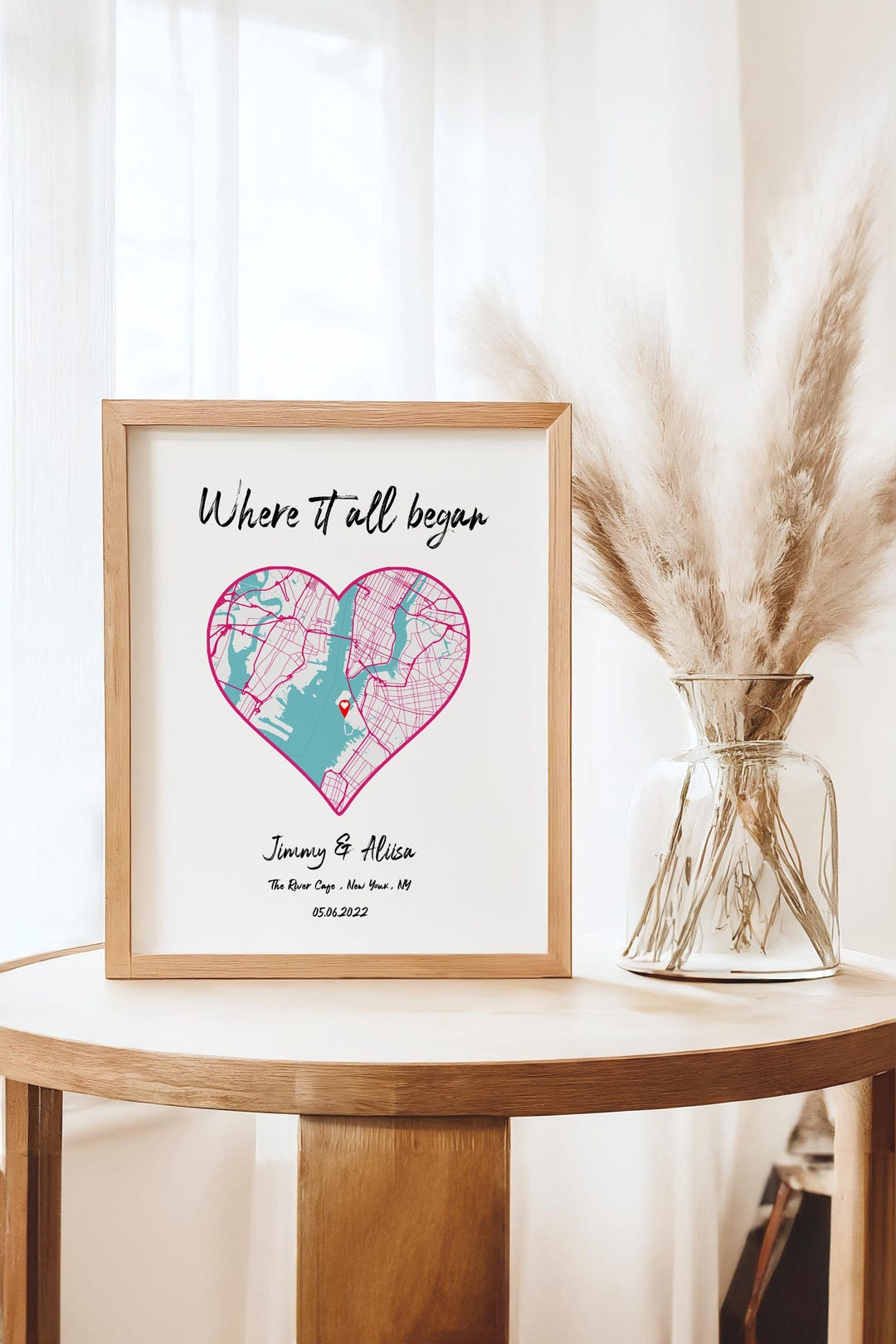 Where It All Began - Where We Met Map Anniversary Gift, Heart Map Our ...
