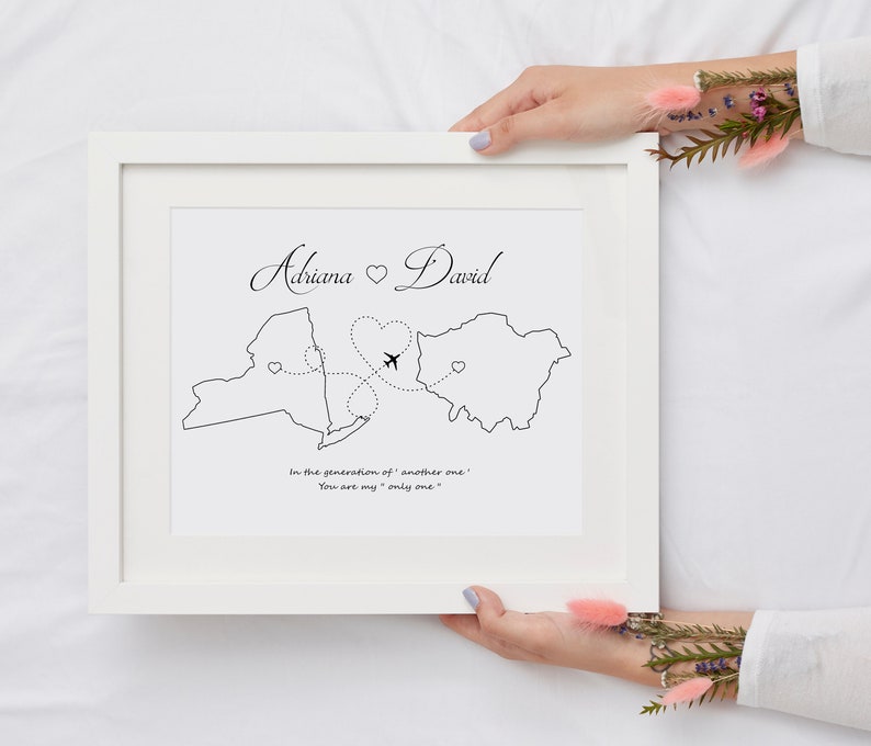 International Love Map Art, Long Distance Relationship Gift for ...