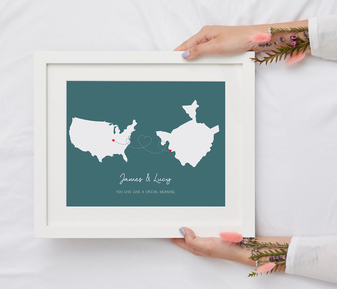 Personalized Map Wall Art, Wedding Gift Map, Long Distance Gift for ...