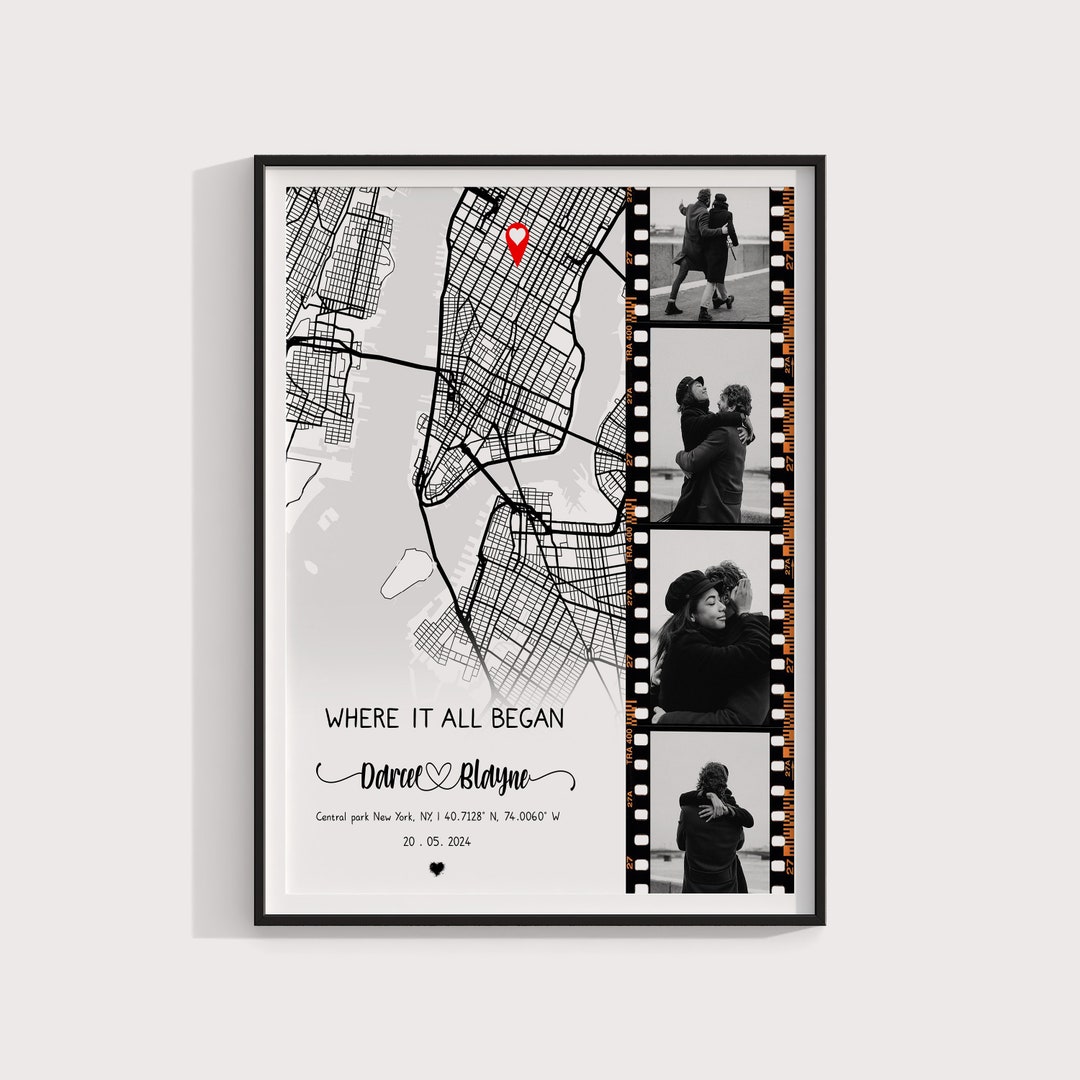 Where We Met Map Where It All Began Couple Map Gift for Her Gift for ...
