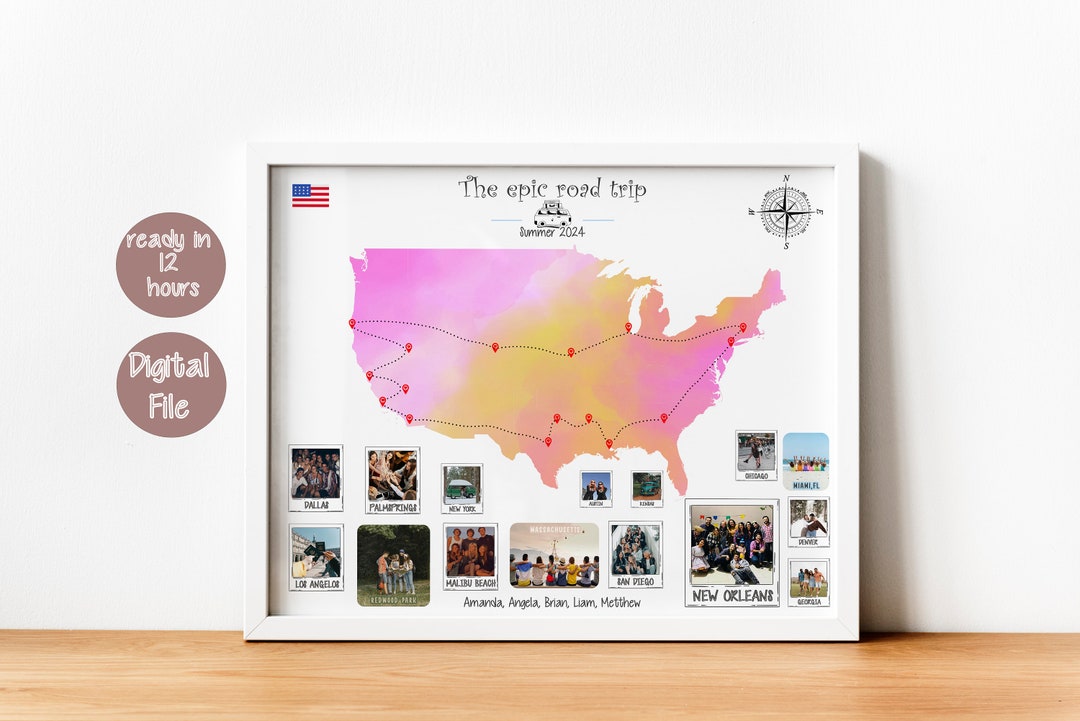 Personalized Usa Road Trip Map-us Travel Map Print-personalized Map ...
