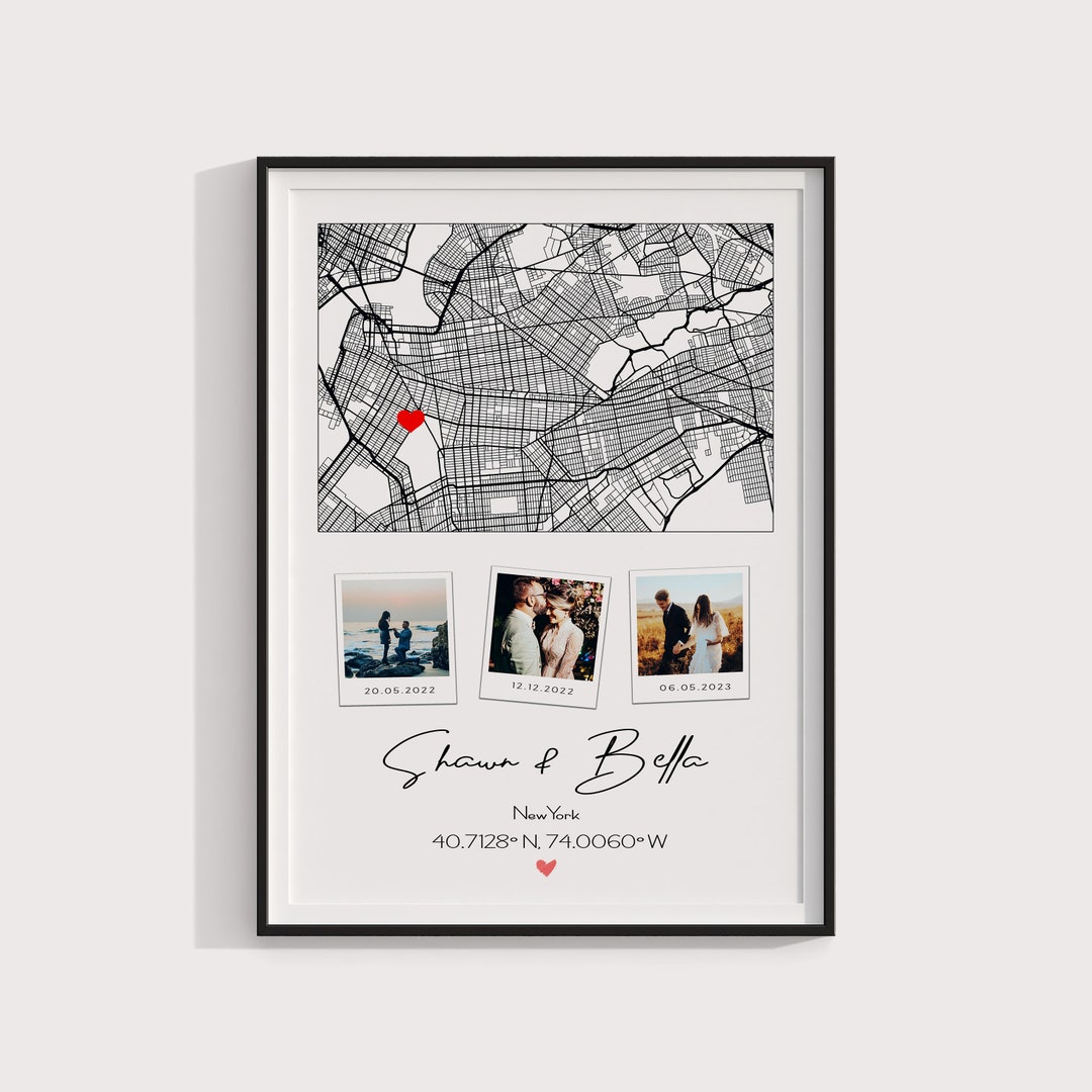 Where We Met Map Where It All Began Couple Map Gift for Her Gift for ...