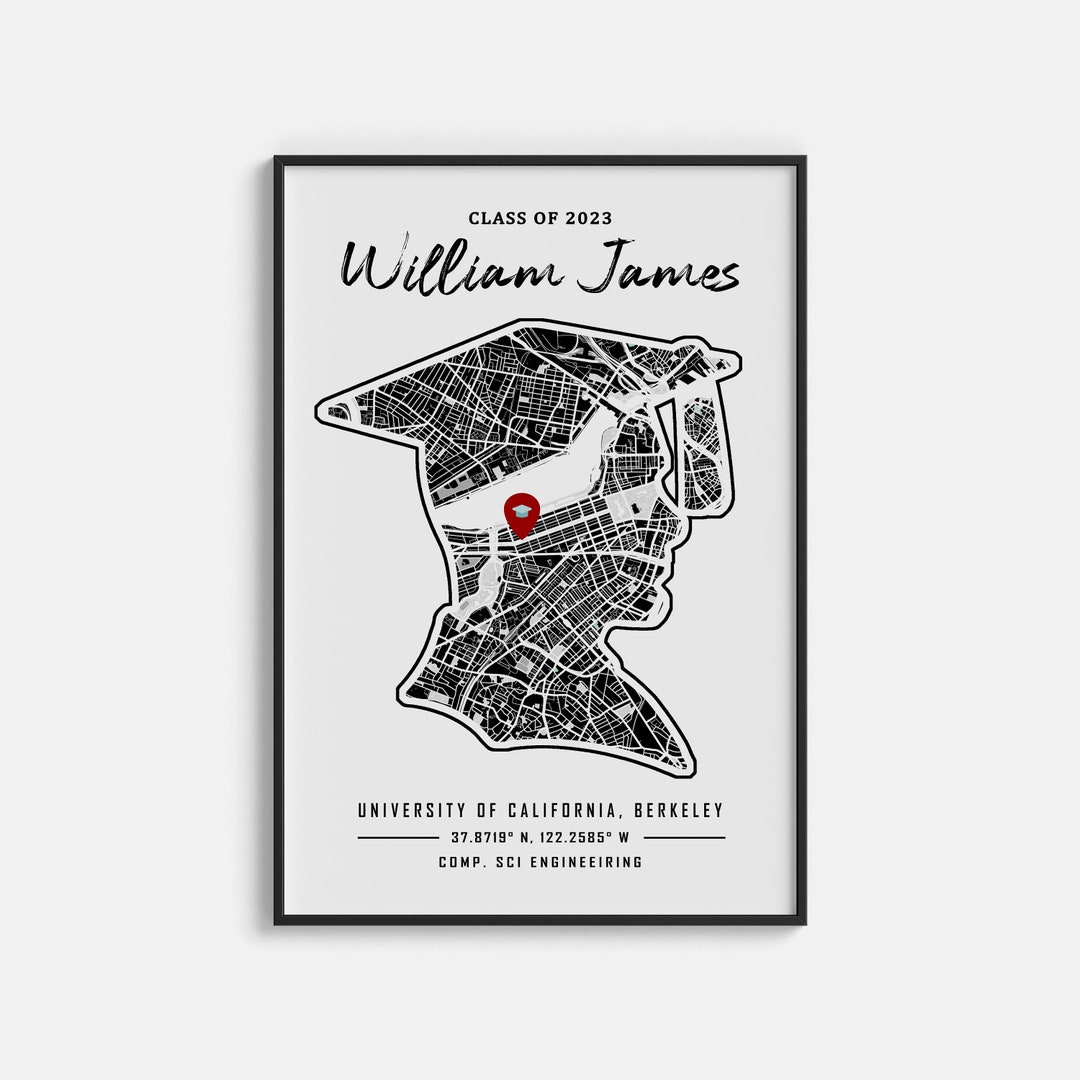 Graduation Map Art, College Map Gift, Custom Campus Print, Grad Gift ...
