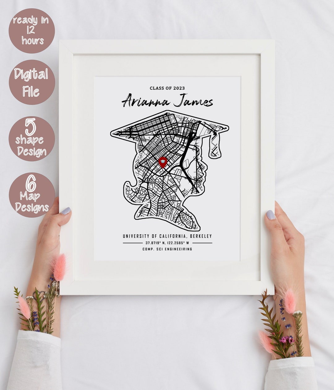 Graduation Map Art College Map Gift Custom Campus Print Grad Gift for ...
