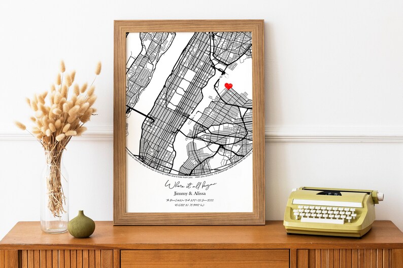 Our First Date Gift - Where It All Began Couples Map Gift for Her ...