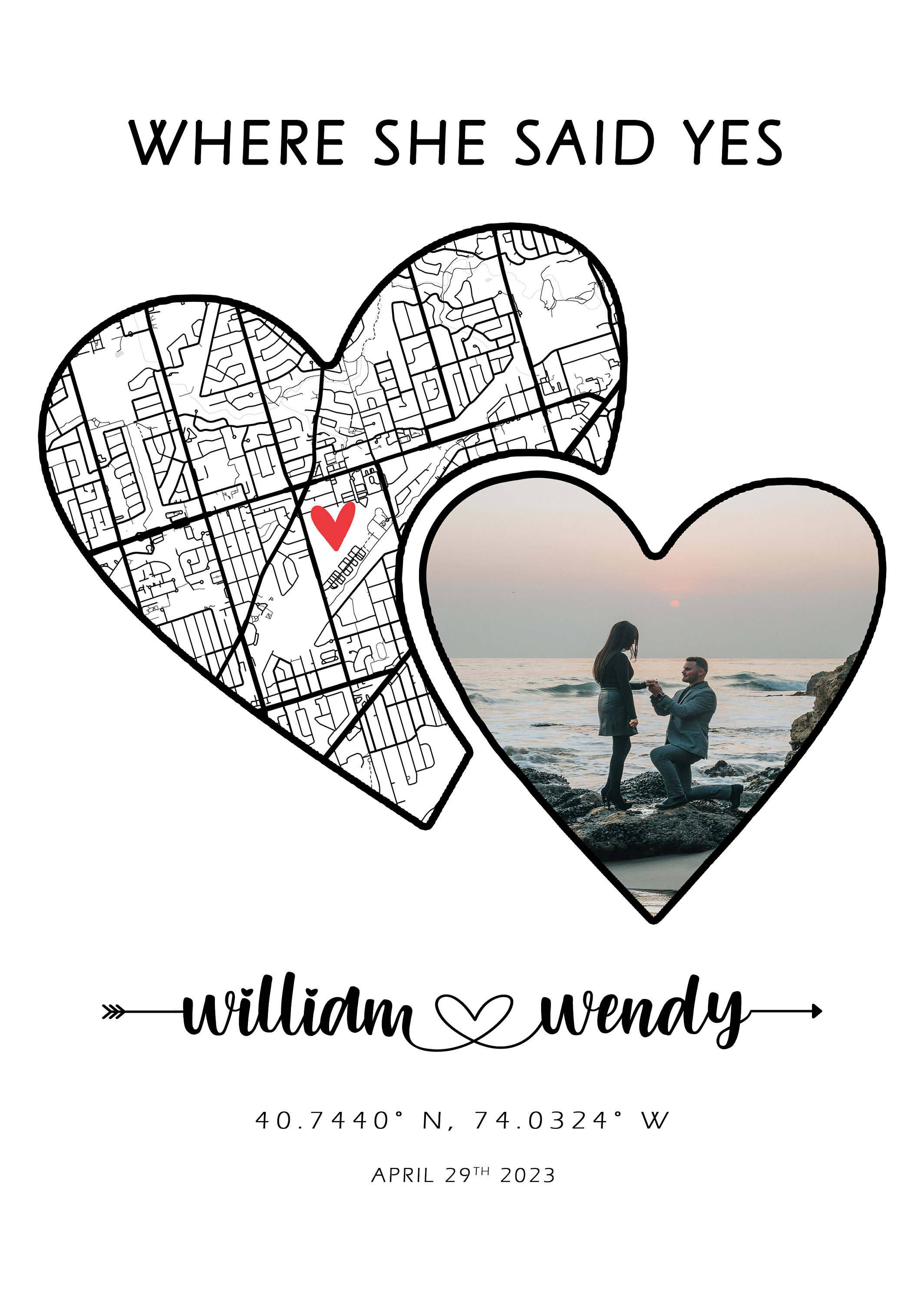 Where She Said Yes Map Art With Picture and Location Pritable - Etsy