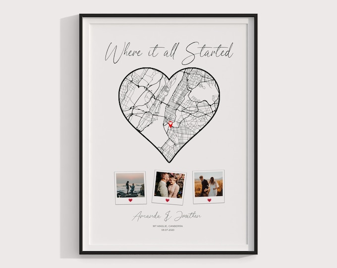 Valentine's Day Gift Map, Where It All Began, Custom Map Gift Valentine ...