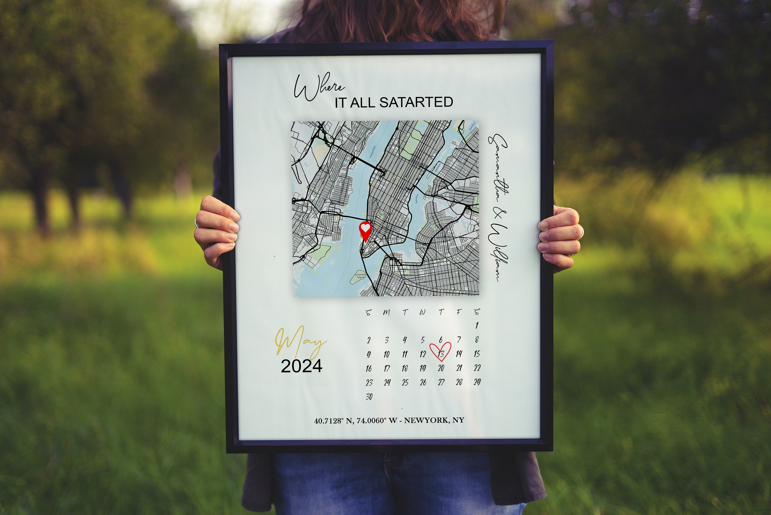 Where We Met Map Where It All Began Couple Map Gift for Her Gift for ...