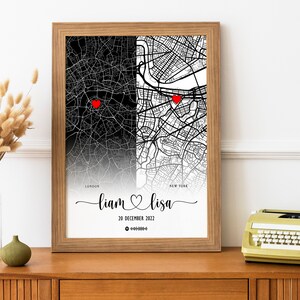 Custom Love Map Print: Two Locations, Personalized Couple Gift - Etsy