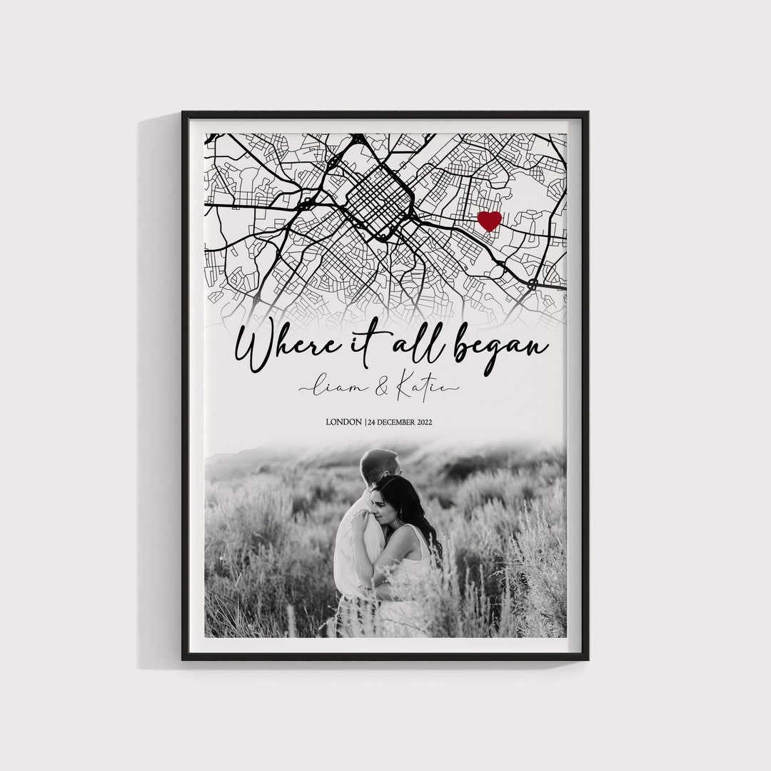 Where We Met Map Where It All Began Couple Map Gift for Her Gift for ...