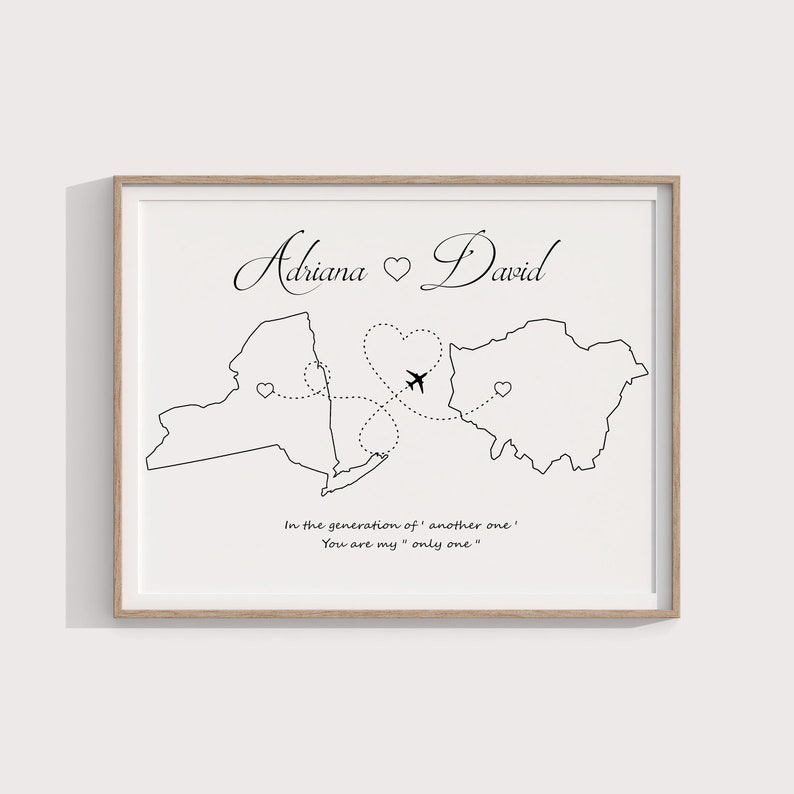 International Love Map Art, Long Distance Relationship Gift for ...