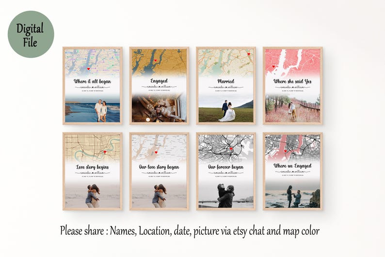Engagement Map With Photos, Custom Proposal Location Print, Couple ...