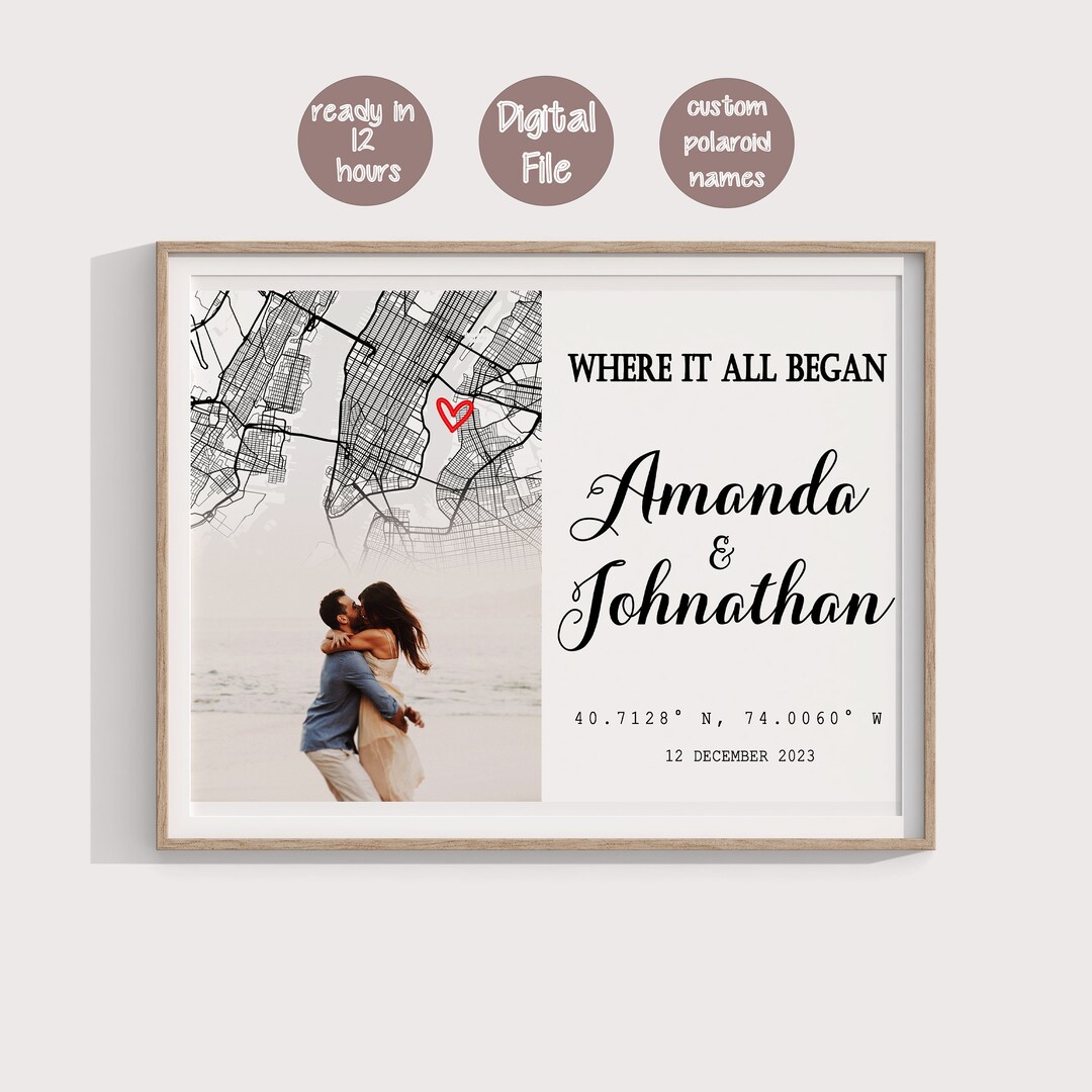 Engagement Map Art, Where We Got Engaged, Custom Proposal Map, Couple ...