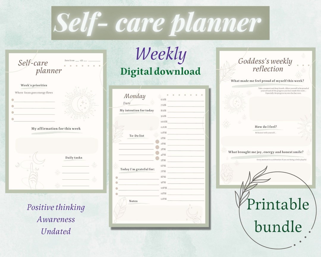 Printable Self-care Planner, Daily Undated Self-love Bundle, Gratitude ...