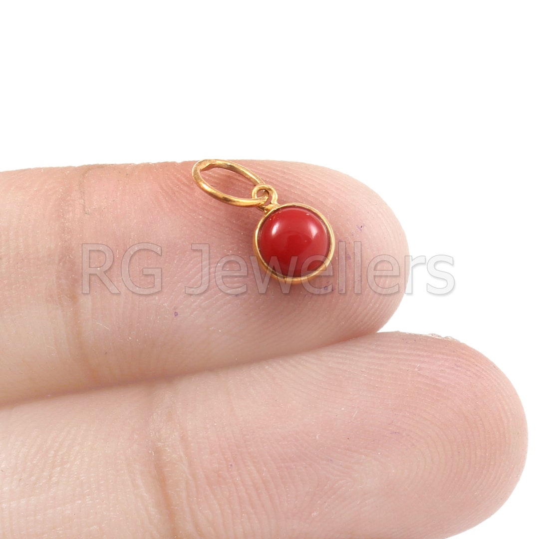 Natural Red Coral Charm, 18k Gold Charm, Red Coral Charm, Solid Gold ...