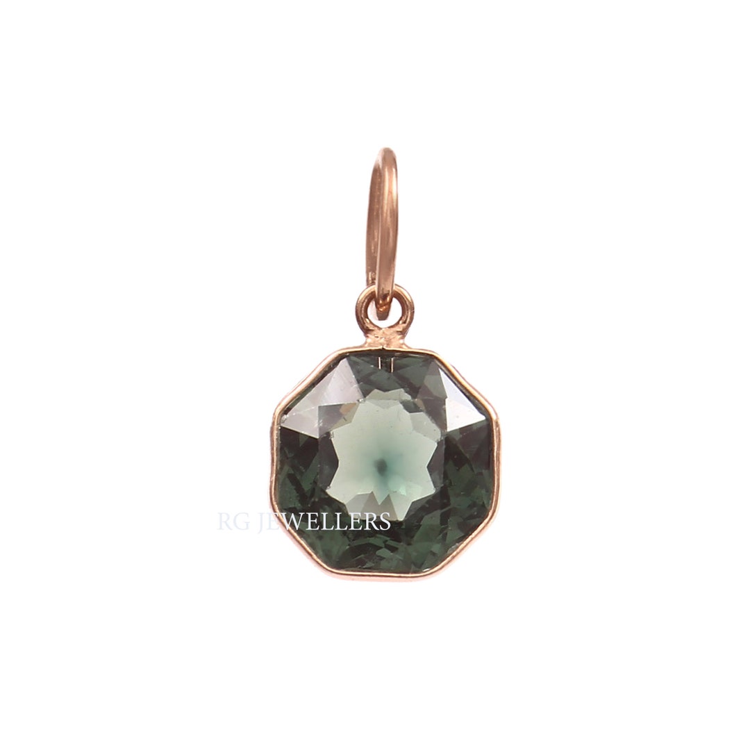 Green Tourmaline Charm, 18k Gold Charm, Natural Tourmaline Gold Charm ...