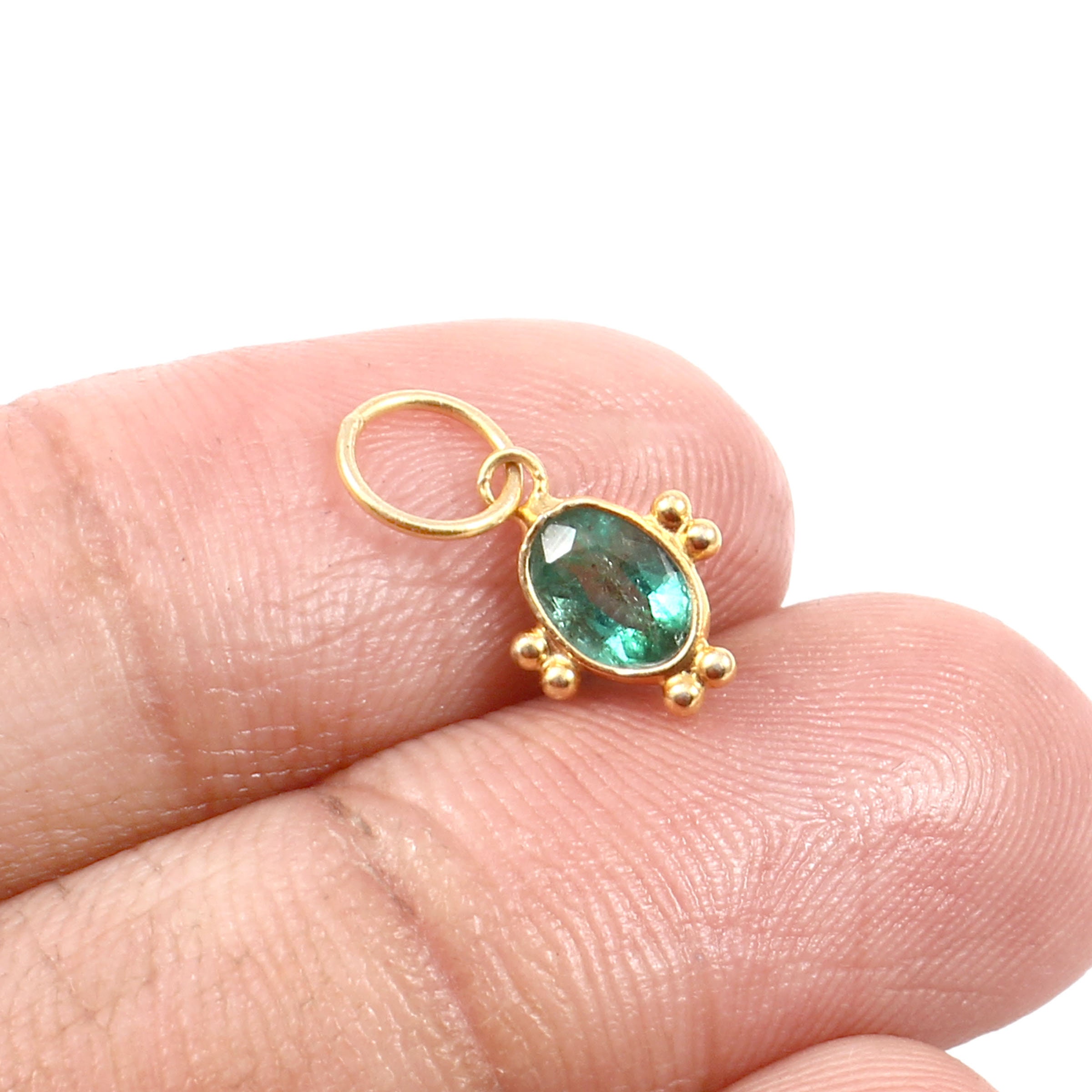 Emerald Gold Charm Solid 18k Gold Charm Dainty Charm - Etsy