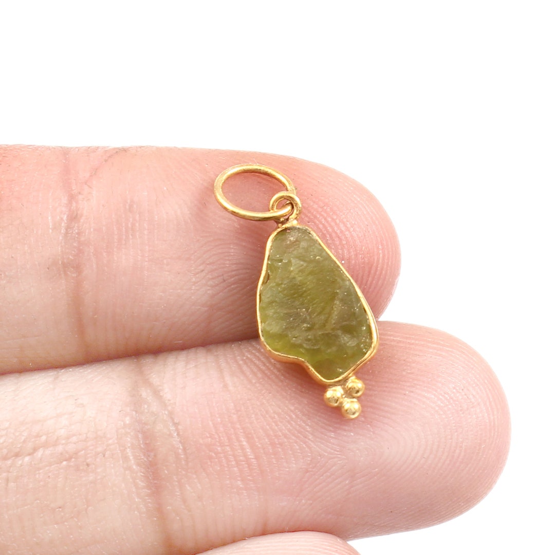 Raw Peridot Charm, 18k Gold Charm, Handmade Charm Pendant, Gemstone ...