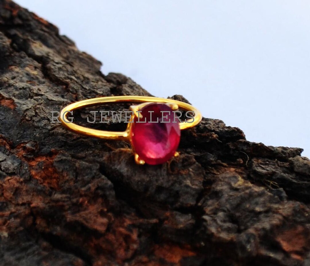 Handmade 18k Gold Ruby Ring: Oval Gemstone Statement Ring - Etsy