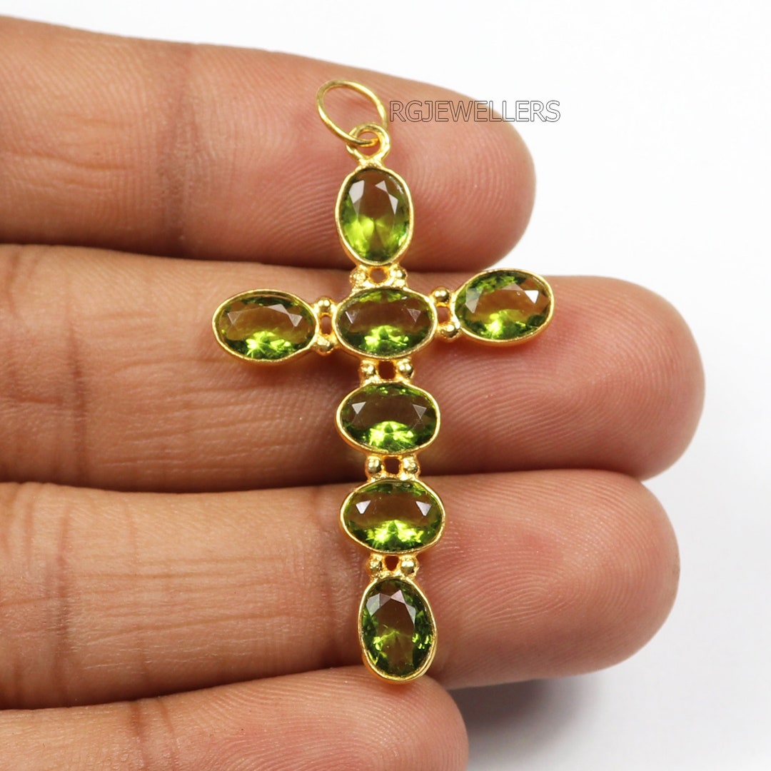 Peridot Cross Pendant, Solid 18k Gold Charm, Handmade Charm Pendant ...