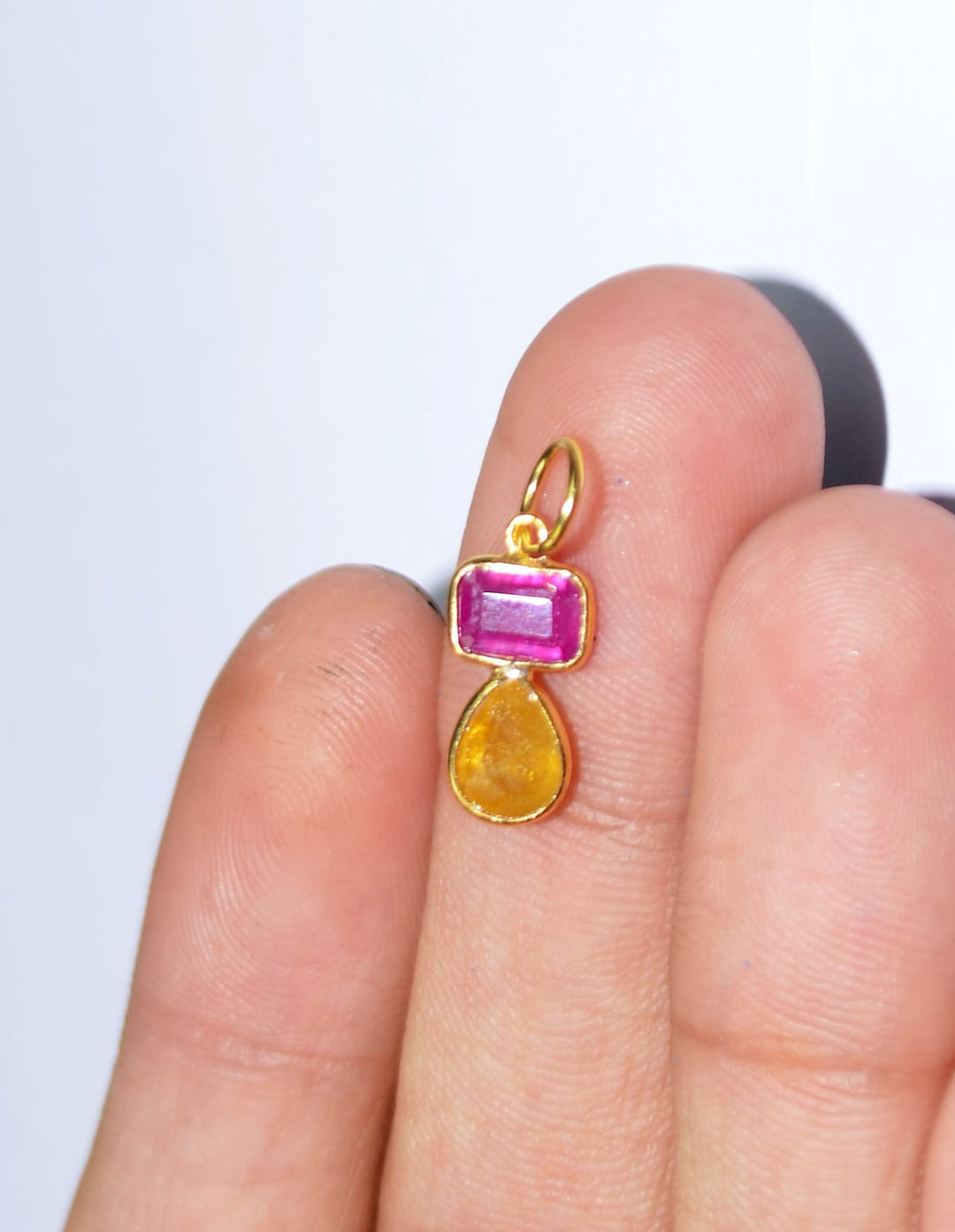 Ruby With Sapphire Charm, 18k Gold Charm, Natural Ruby With Yellow ...