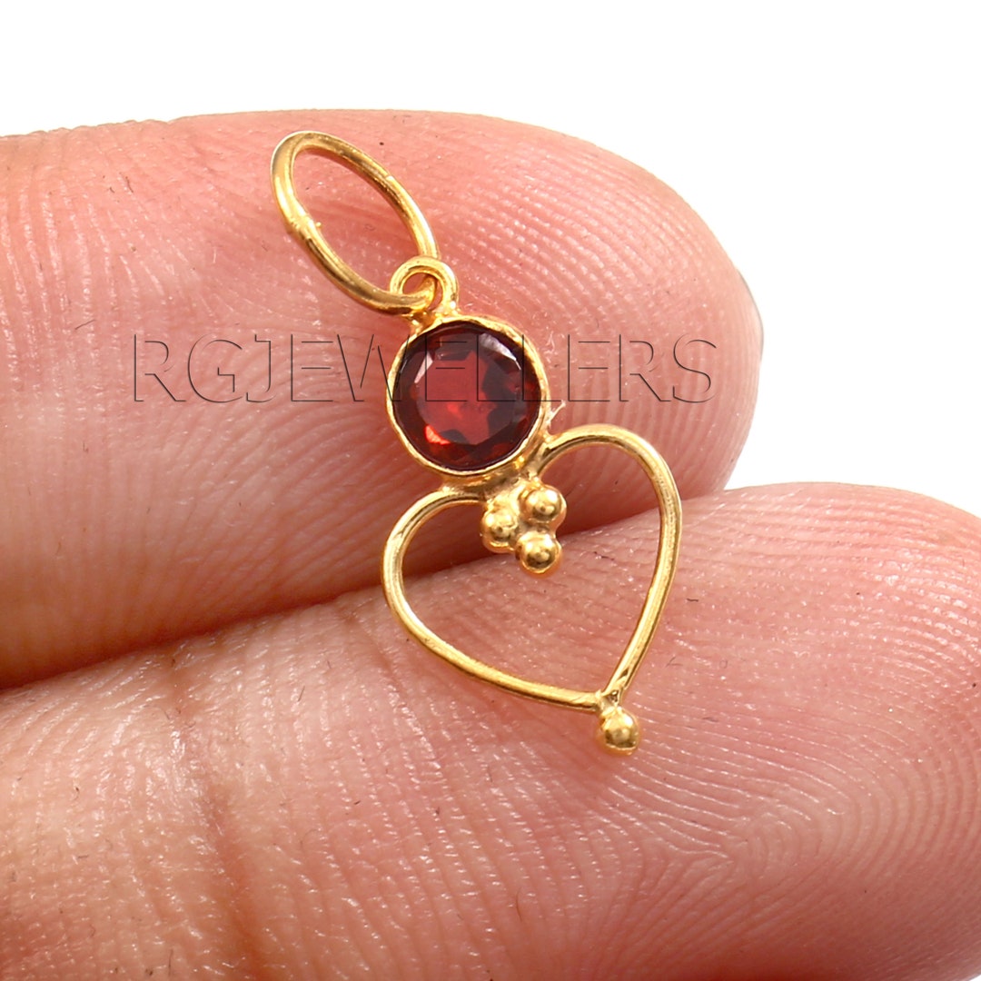 Garnet Gold Charm, Solid 18k Gold Charm, Handmade Charm , Gemstone ...