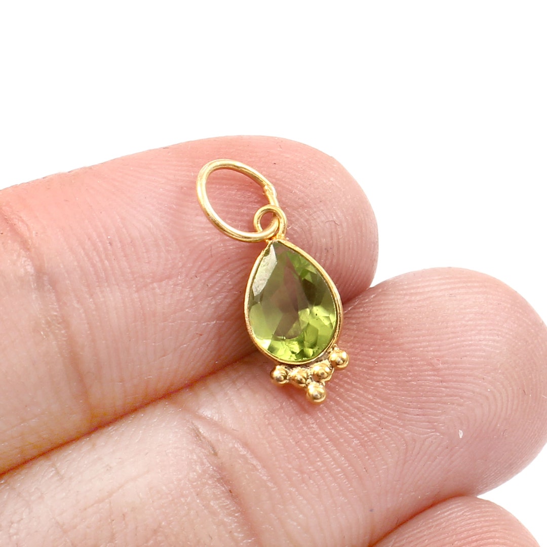Peridot Charm, Solid 18k Gold Charm, Handmade Charm Pendant, Gemstone ...