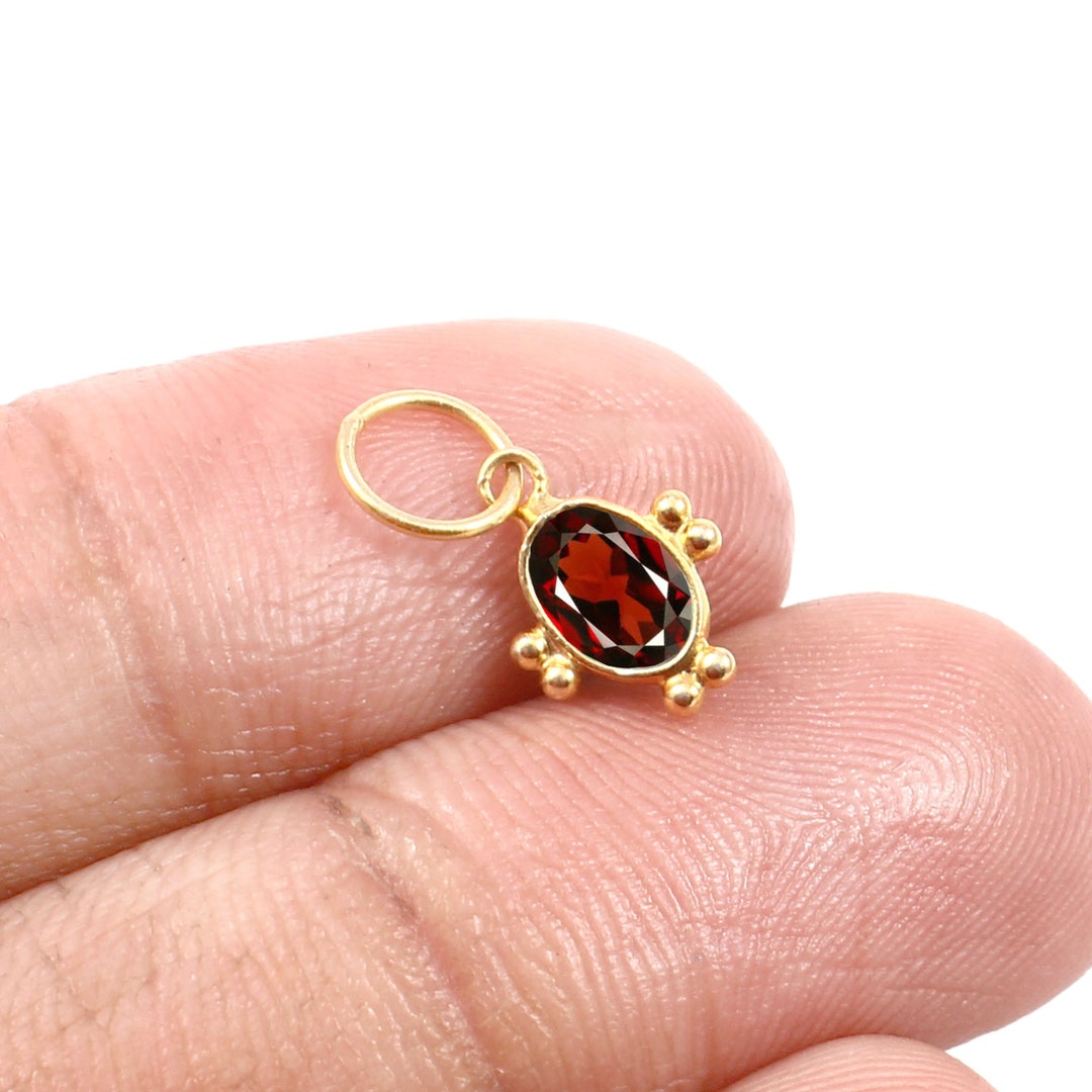 Garnet Gold Charm, Solid 18k Gold Charm, Dainty Charm, Handmade Charm ...
