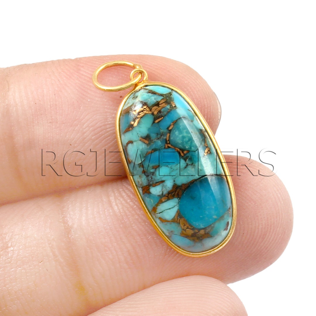 Blue Copper Turquoise Charm, Solid 18k Gold Charm, Gemstone Charm ...