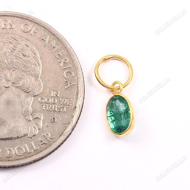 Handmade 18k Gold Emerald Charm: Dainty Oval Pendant - Etsy