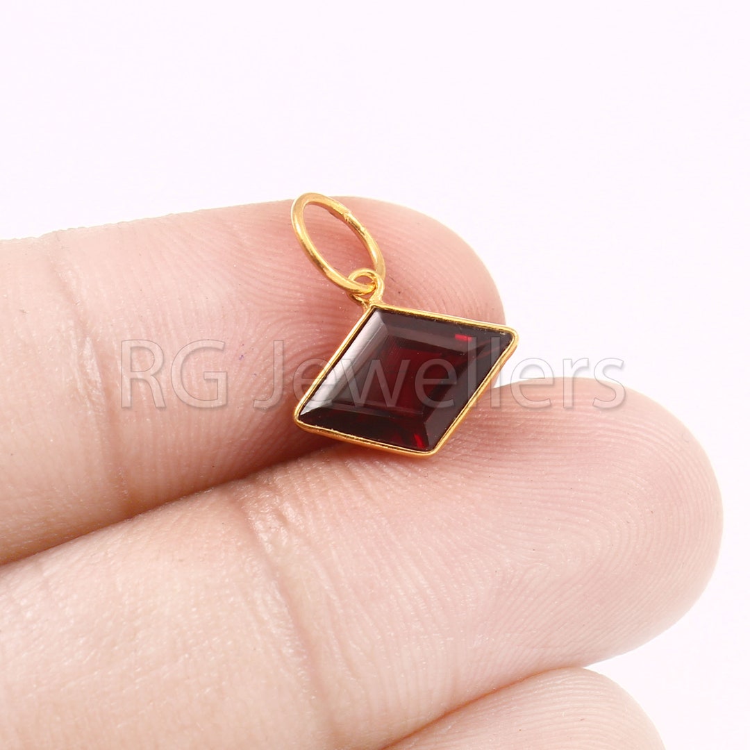 Natural Garnet Charm, 18k Gold Charm, Faceted Rhombus Garnet Gold Charm ...