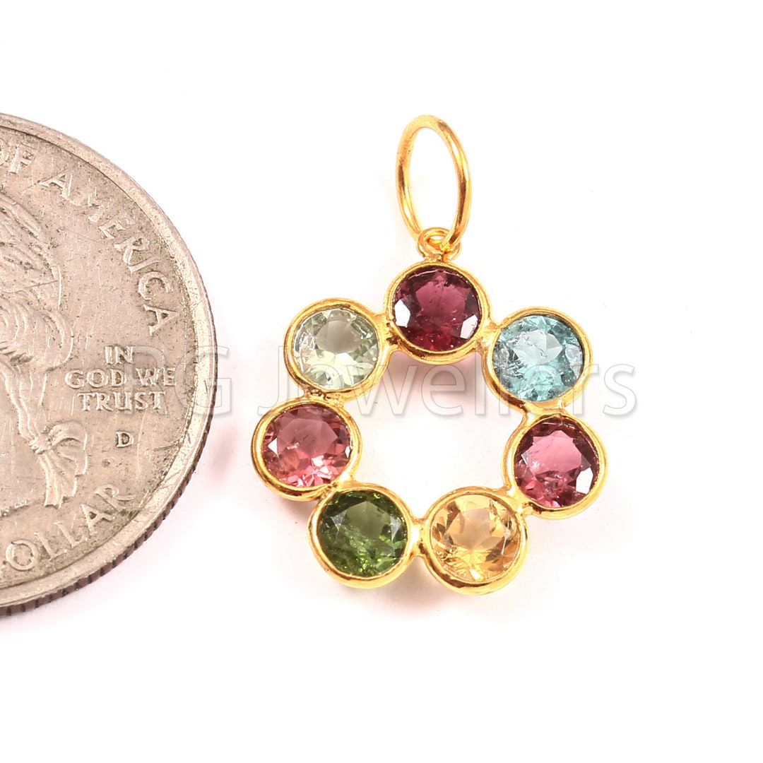 Natural Multi Tourmaline Charm, 18k Gold Charm, Multi Tourmaline Gold ...